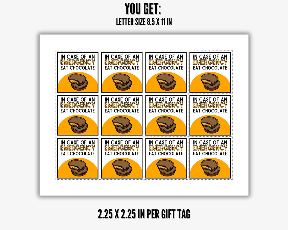 In Case of an Emergency Eat Chocolate Gift Tags for Chocolate Lovers ...