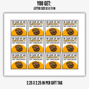 In Case of an Emergency Eat Chocolate Gift Tags for Chocolate Lovers ...