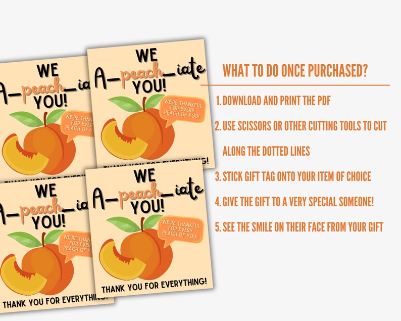 We A-peach-iate You Peach Gift Tags for Fruit Lovers Gift Tags Peach ...