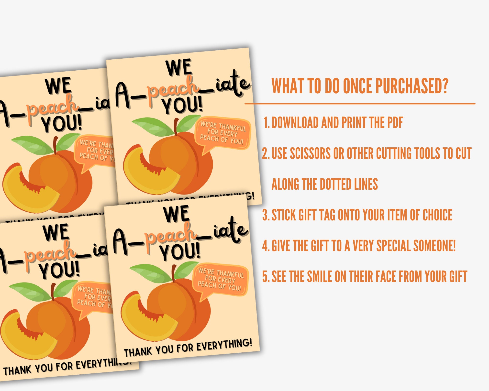 We A-peach-iate You Peach Gift Tags for Fruit Lovers Gift Tags Peach ...
