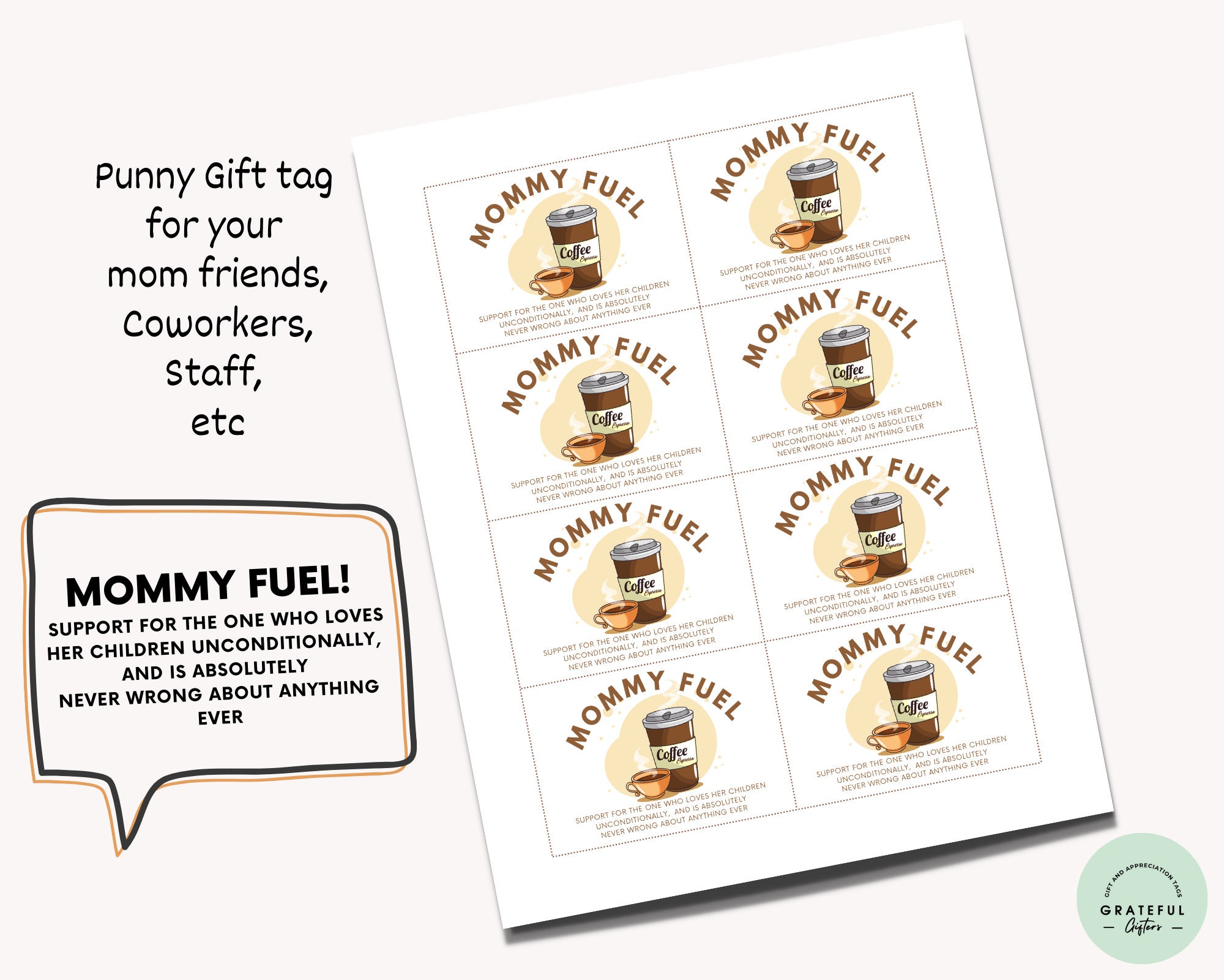 Mommy Fuel Gift Tags Appreciation for Moms Coffee Gift Tag Coffee Lover ...