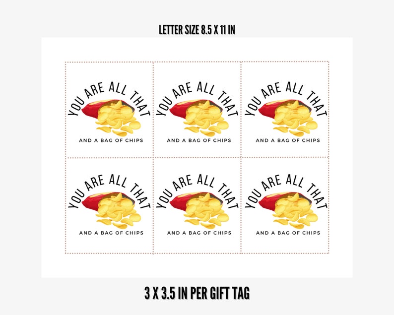 You Are All That and A Bag of Chips Thank You Gift Tags - Etsy