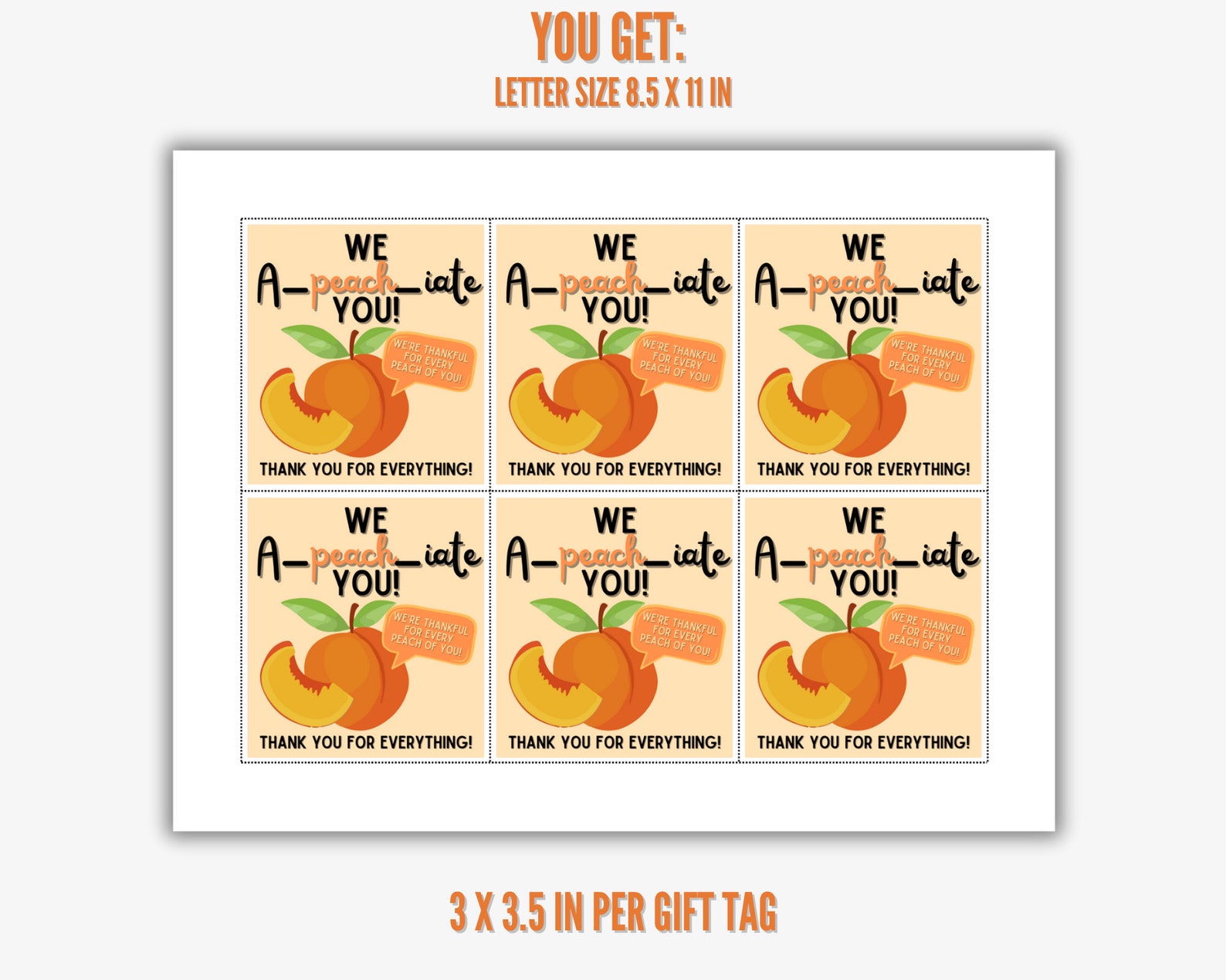 We A-peach-iate You Peach Gift Tags for Fruit Lovers Gift Tags Peach ...