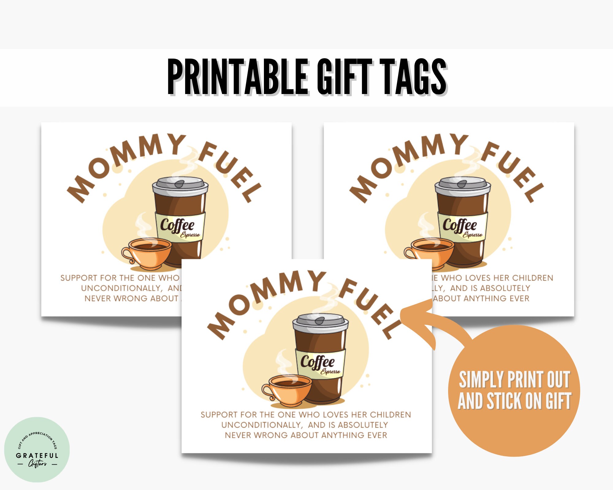 Mommy Fuel Gift Tags Appreciation for Moms Coffee Gift Tag Coffee Lover ...