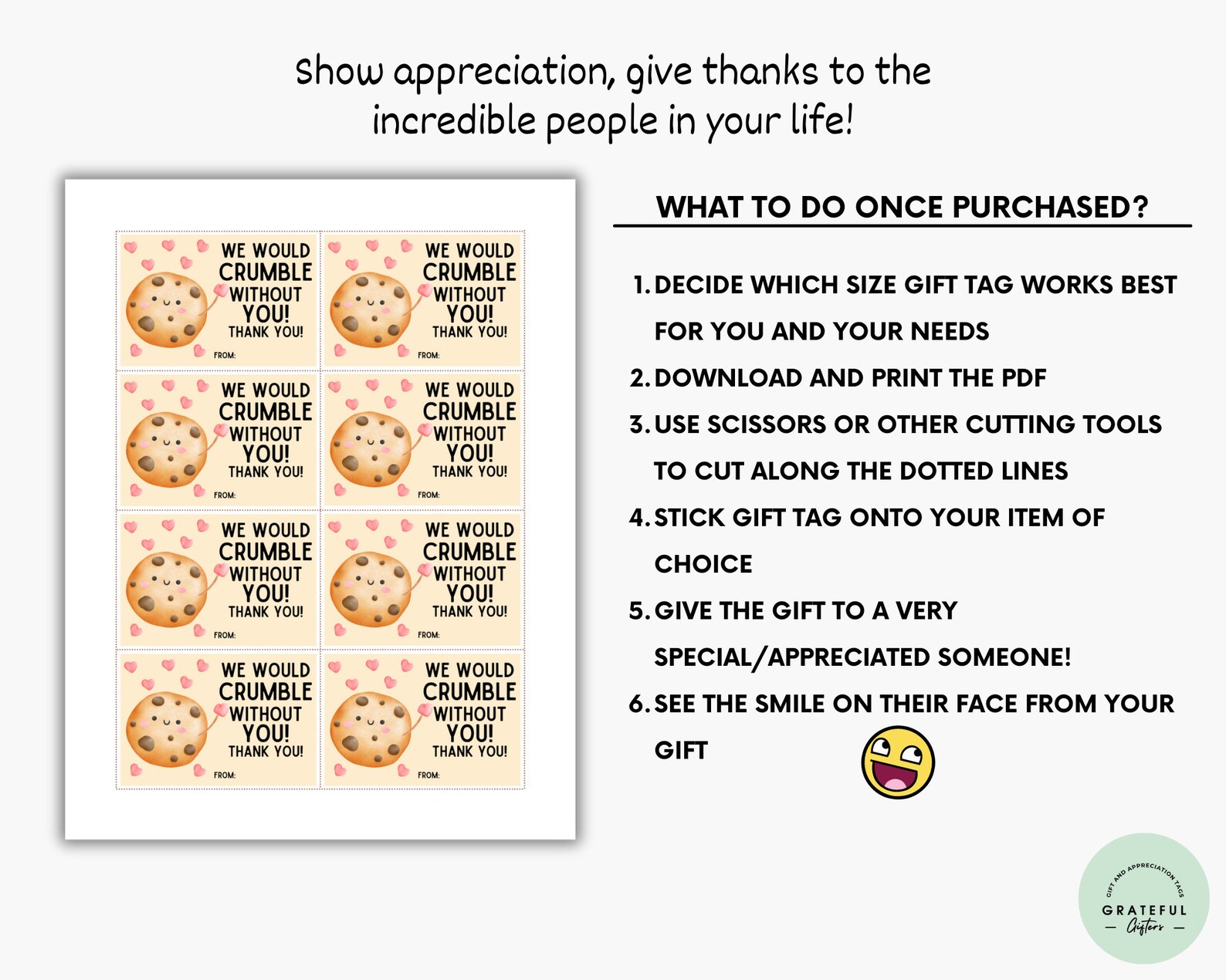 We Would Crumble Without You Cookie Gift Tags Chocolate Chip Cookies ...