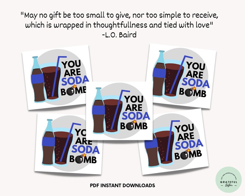 PRINTABLE You Are Soda Bomb Soda Gift Tags Co-worker Gift Simple Thank ...