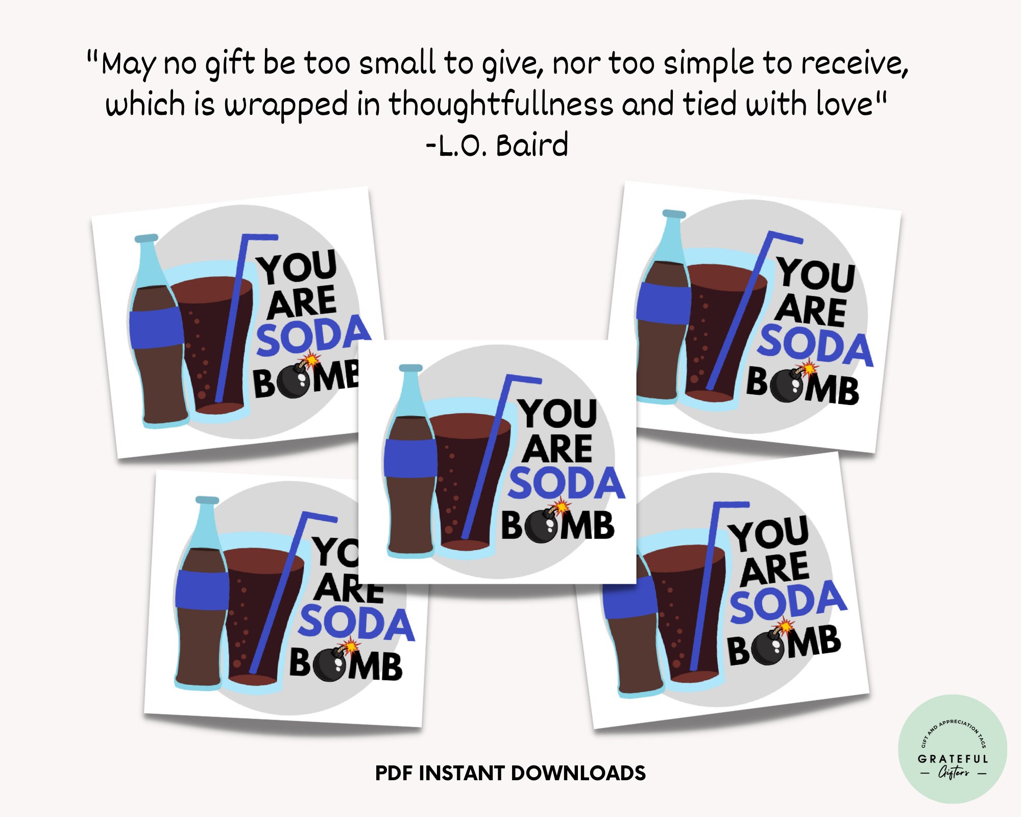 PRINTABLE You Are Soda Bomb Soda Gift Tags Co-worker Gift Simple Thank ...