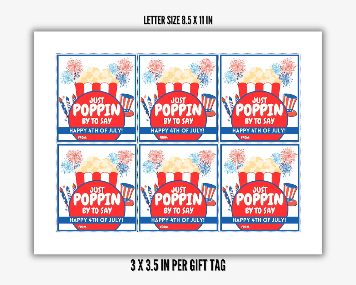 Just POPPIN' BY to Say Happy 4th of July, Popcorn Tags, Popcorn Tags ...