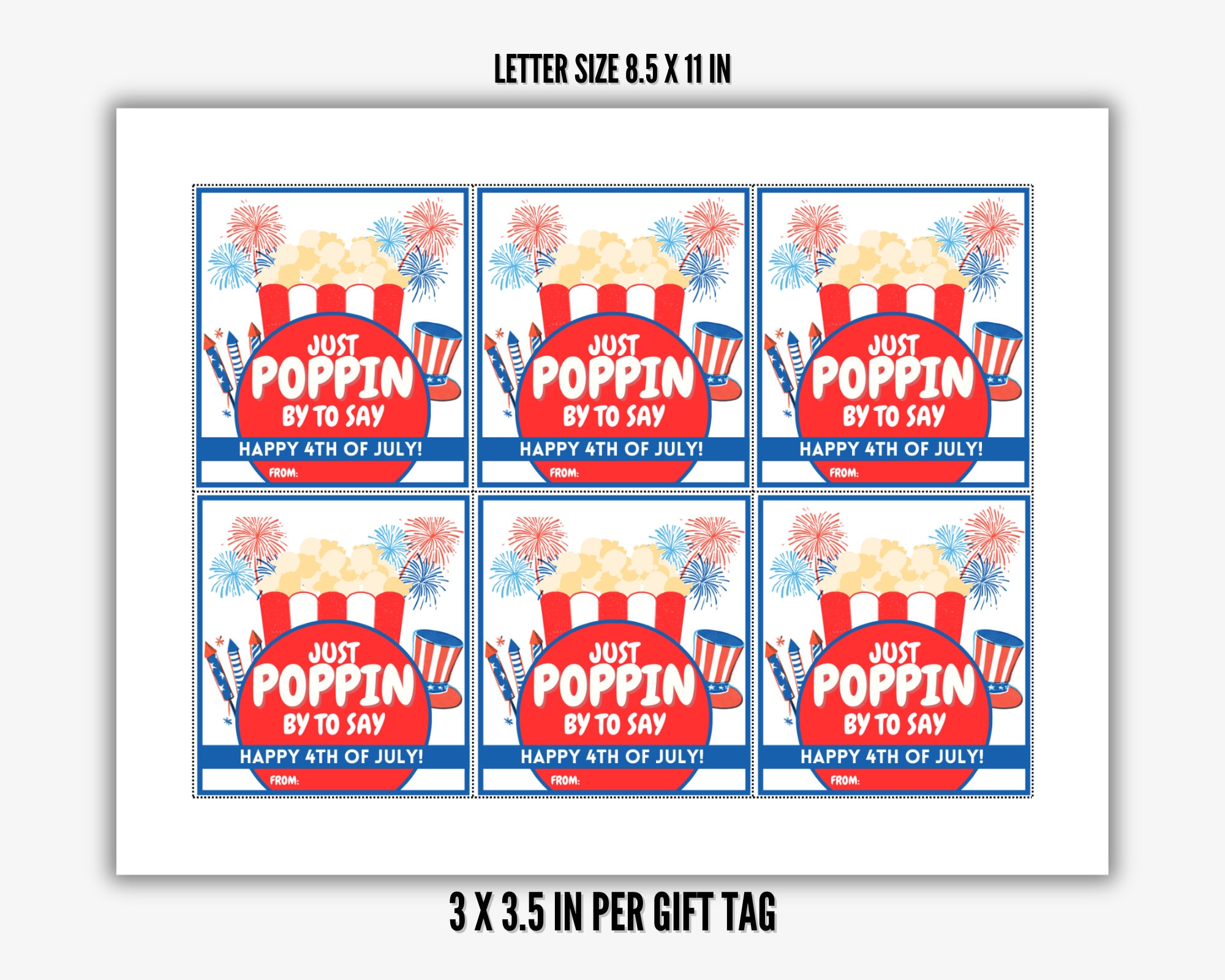 Just POPPIN' BY to Say Happy 4th of July, Popcorn Tags, Popcorn Tags ...