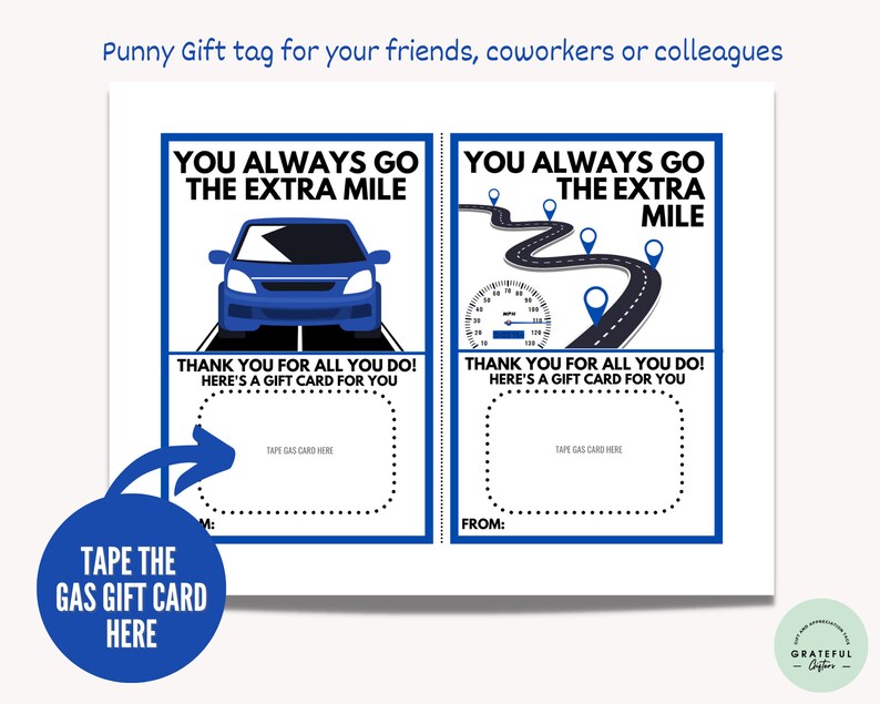 You Always Go the Extra Mile Thank You Gift Tags Gas Gift Card Staff ...