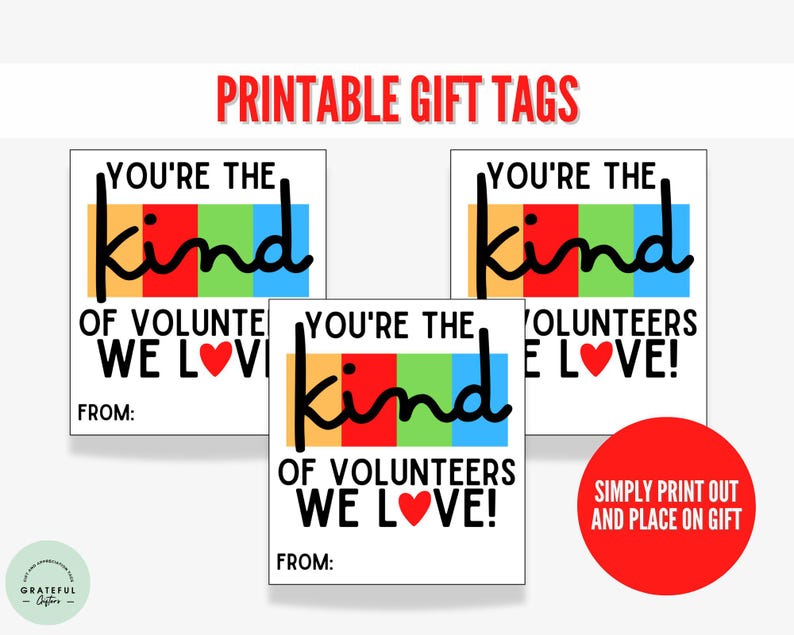 Volunteer Thank You Card Printable – Pair With KIND Bar – Digital ...