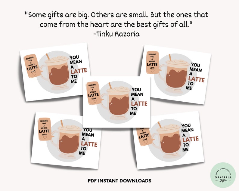 You Mean A Latte to Me Gift Tag Coffee Thank You Gift Tags Latte Gift ...