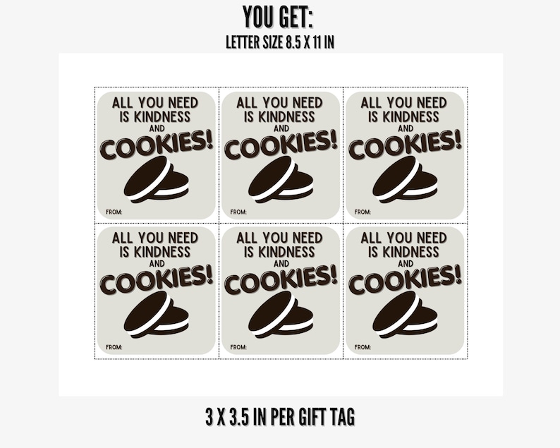 All You Need is Kindness and Cookies Gift Tags Oreo Cookies Sandwich ...