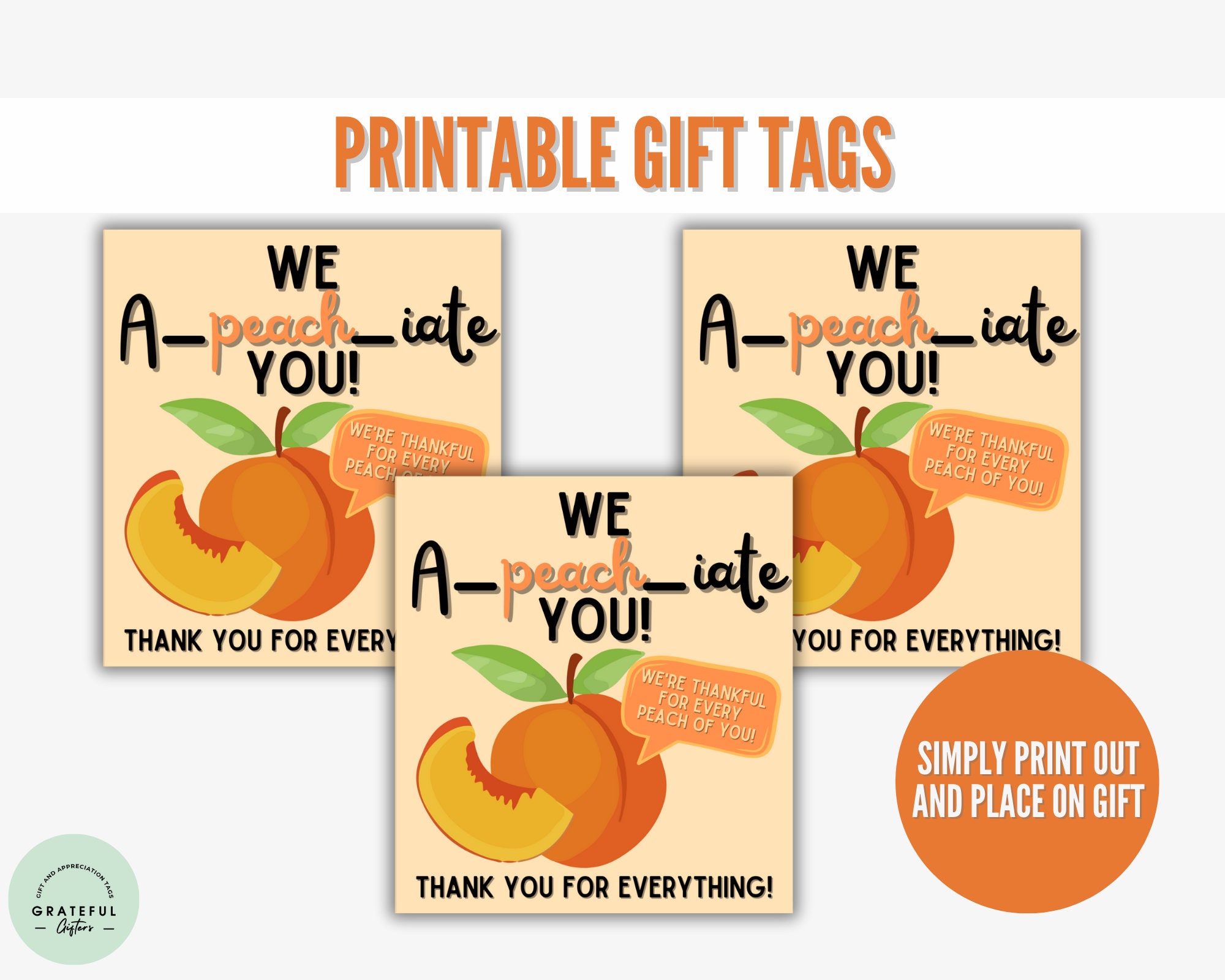 We A-peach-iate You Peach Gift Tags for Fruit Lovers Gift Tags Peach ...