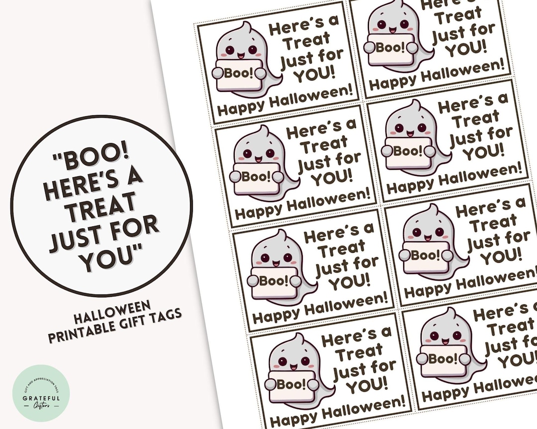 PRINTABLE Boo Here's A Treat Just for You Halloween Gift Tags Candy for ...