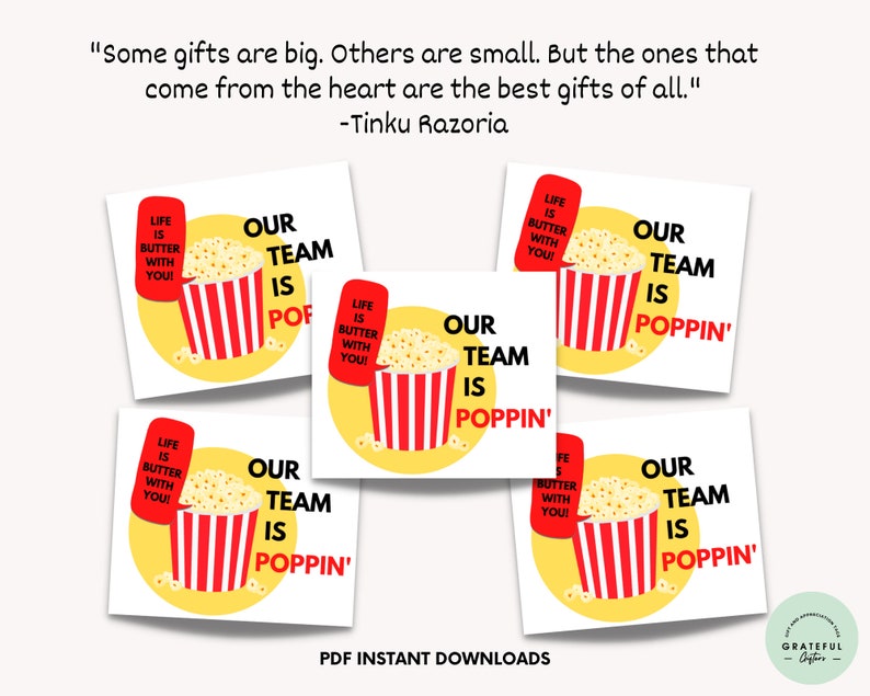 PRINTABLE Our Team is Poppin Gift Tags Popcorn Appreciation for ...