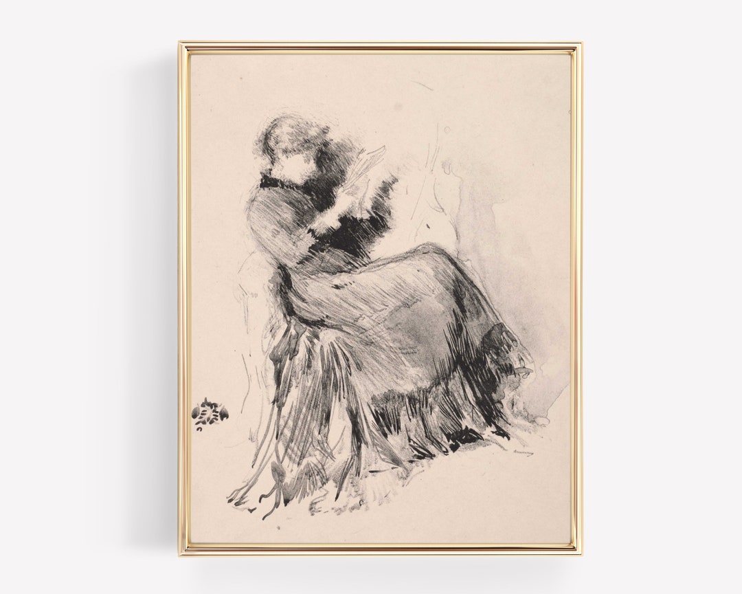 Vintage Woman Sketch Art Print: Minimalist Figure Drawing (printable ...