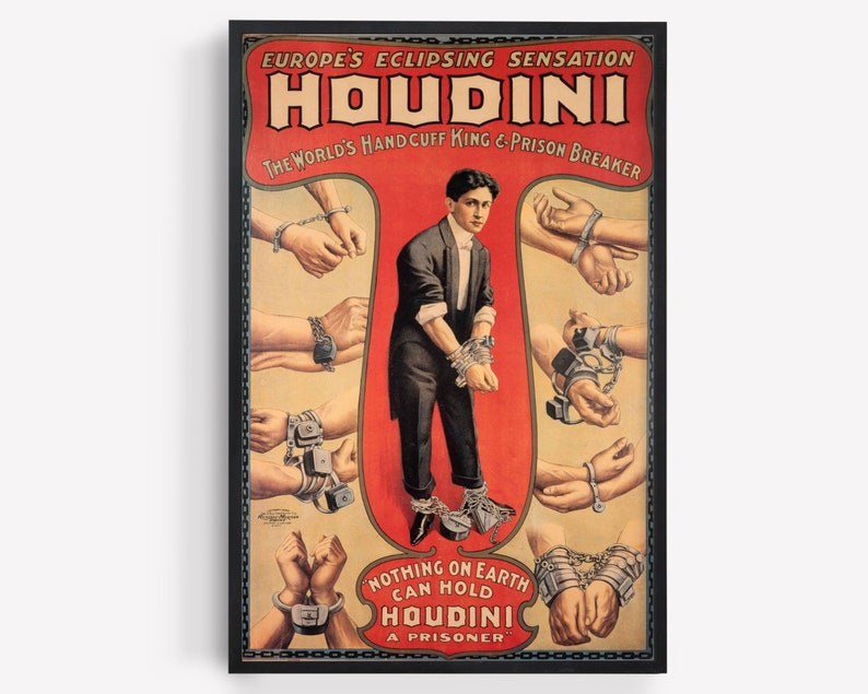 Houdini Poster: Vintage Magic Art Print, Steampunk Decor (digital ...