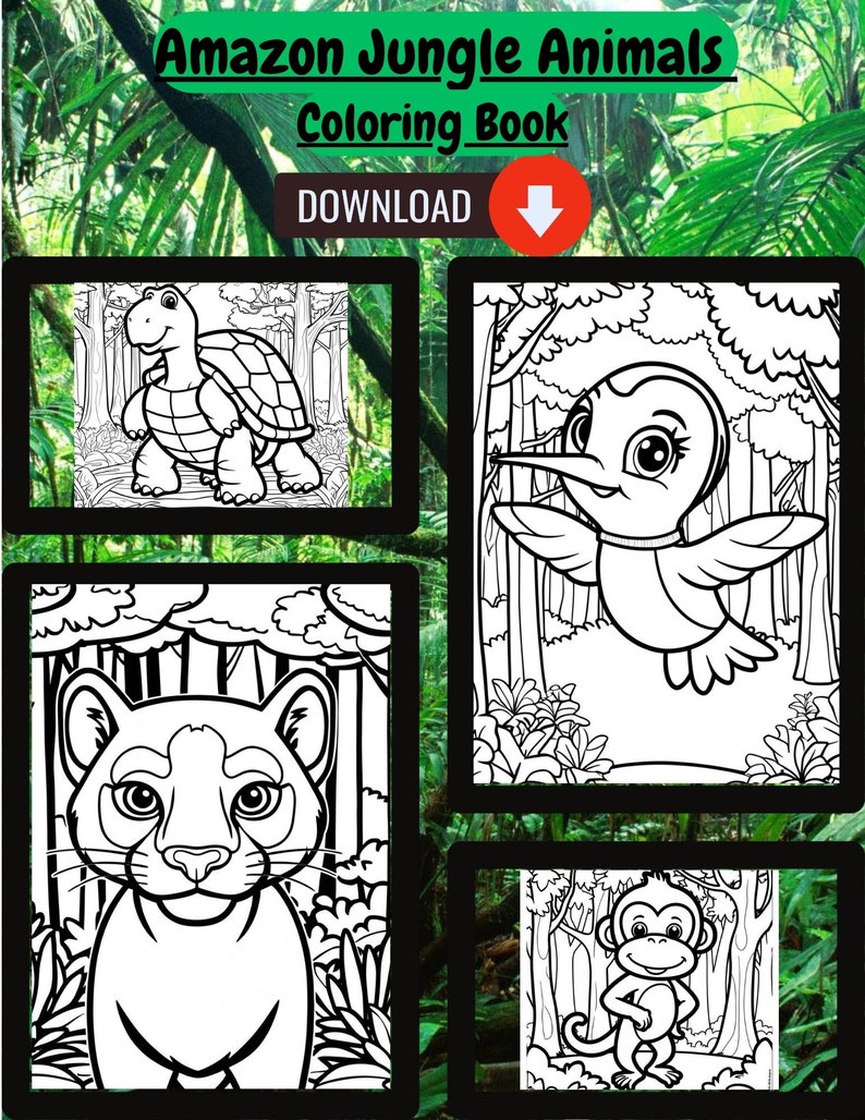 Explore the Amazon Jungle Animals | Printable Coloring Book | 10 Unique ...