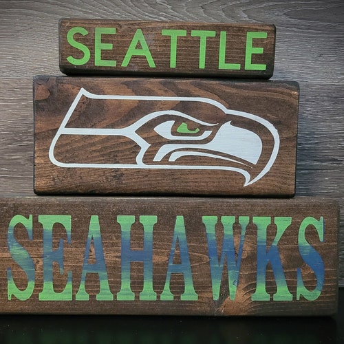Seattle Seahawks Hand Painted Stained Wooden Decorative Block - Etsy