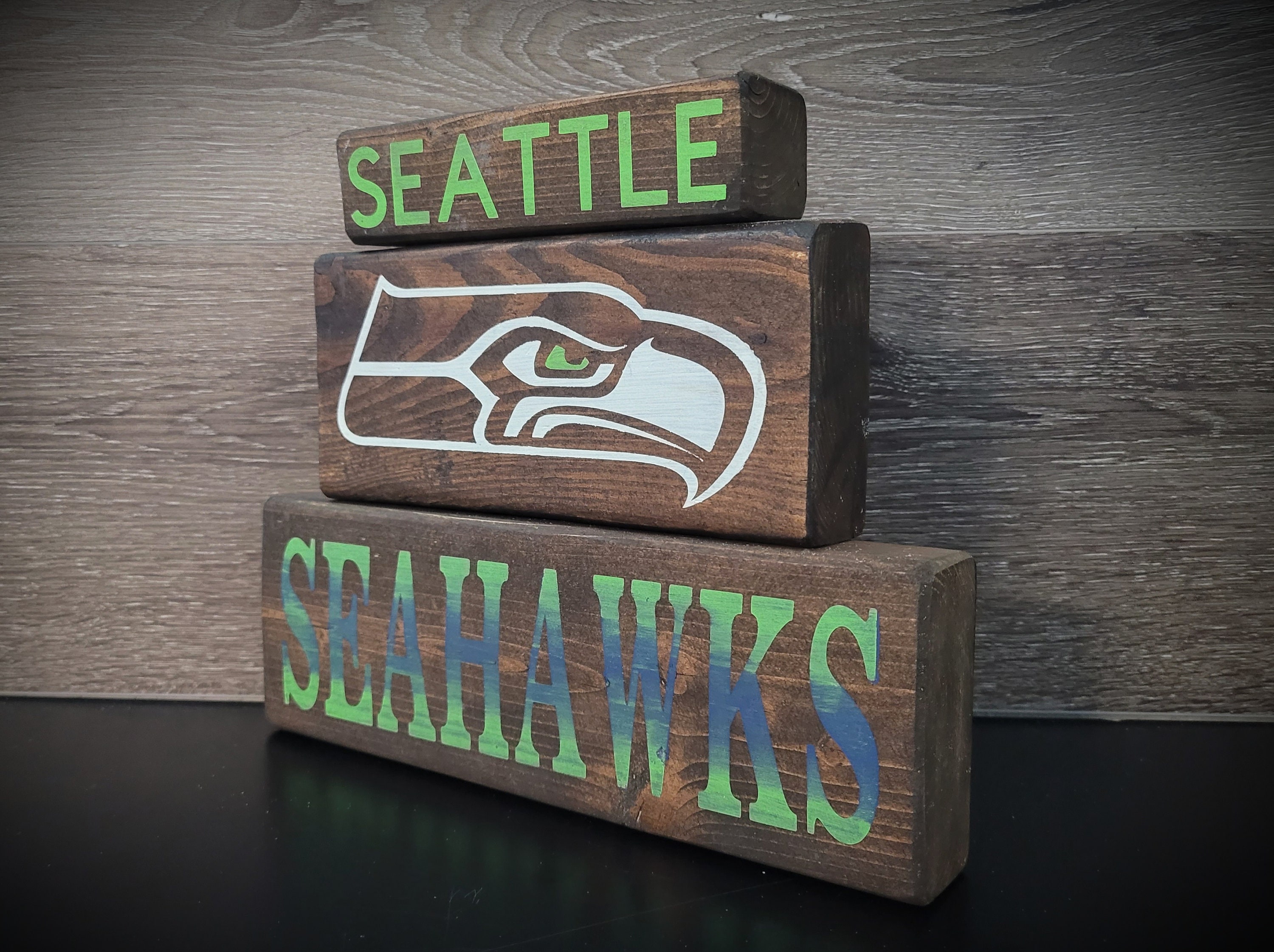 Seattle Seahawks Hand Painted Stained Wooden Decorative Block - Etsy