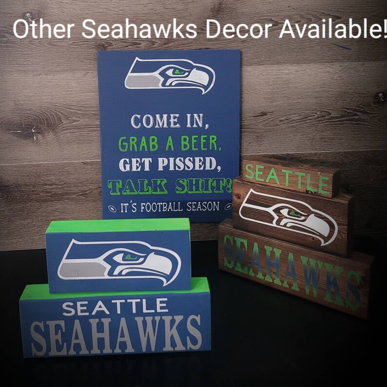 Seattle Seahawks Hand Painted Stained Wooden Decorative Block - Etsy