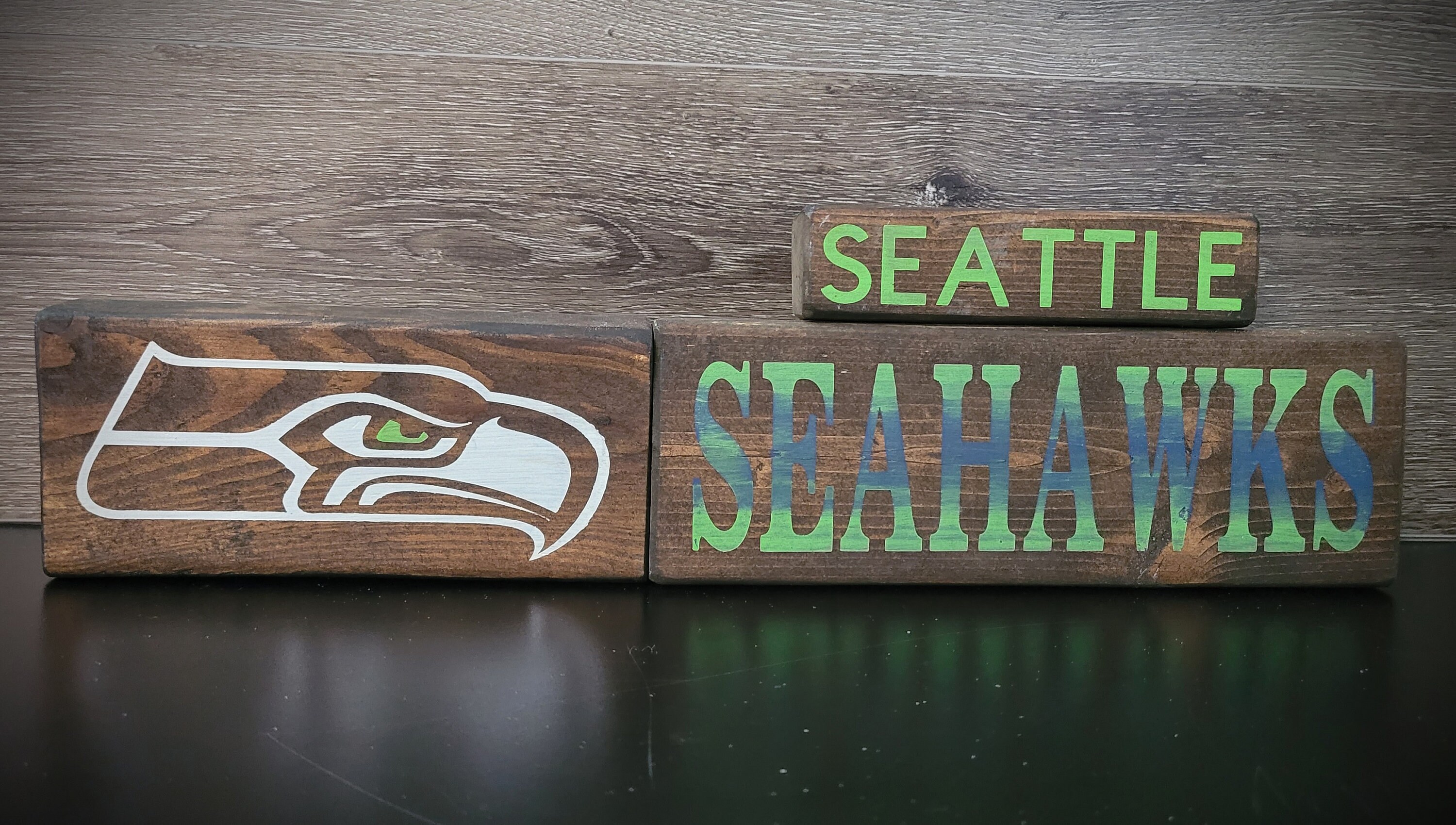 Seattle Seahawks Hand Painted Stained Wooden Decorative Block - Etsy