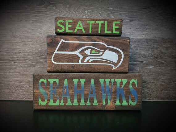 Seattle Seahawks Hand Painted Stained Wooden Decorative Block | Etsy