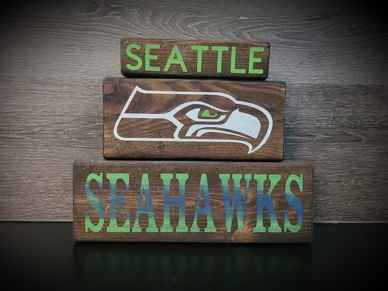Seattle Seahawks Hand Painted Stained Wooden Decorative Block - Etsy
