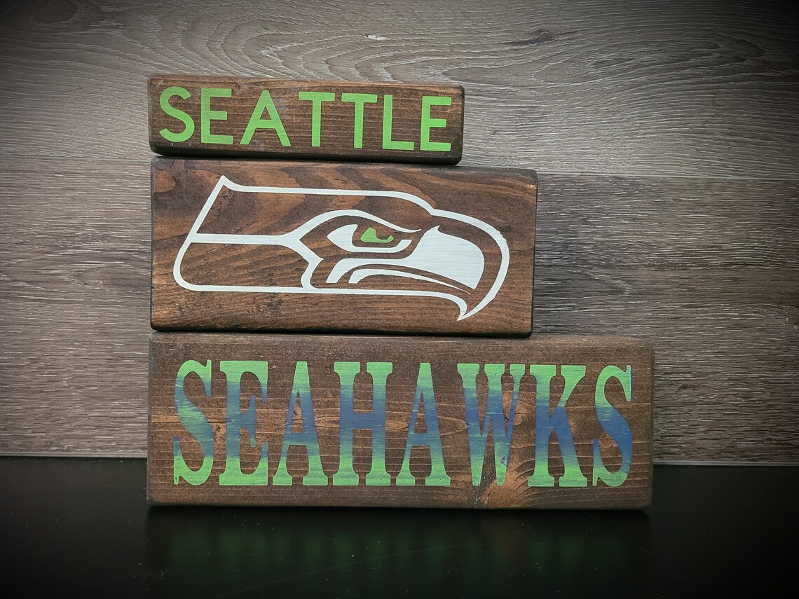 Seattle Seahawks Hand Painted Stained Wooden Decorative Block - Etsy