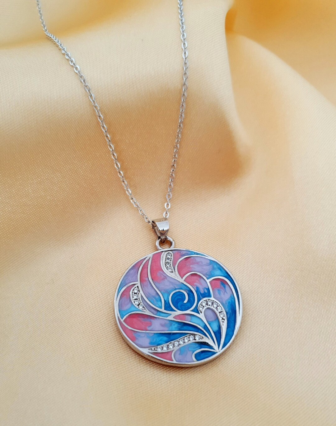 Women's Necklace in 925 Silver, Multi-colored Silver Necklace, Gift for ...