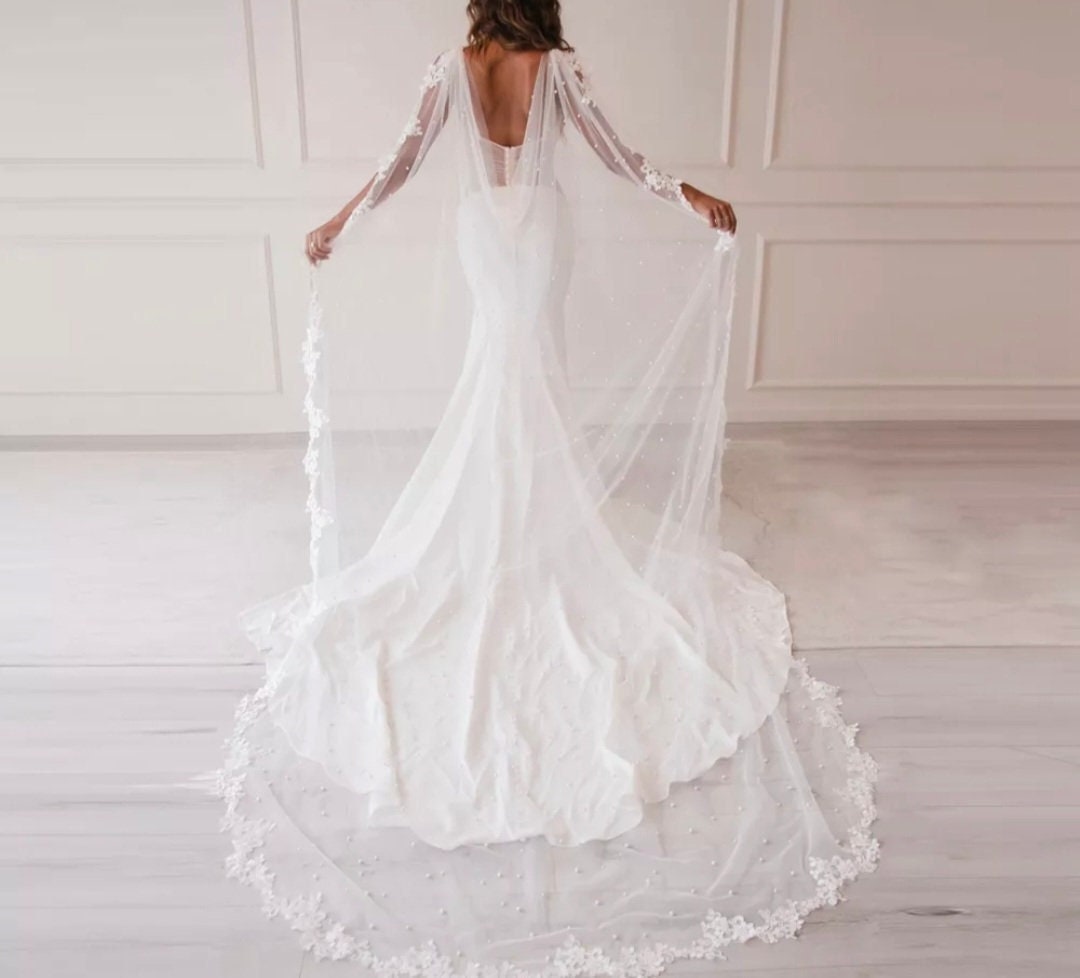 Lace Bridal Cape, Black Bridal Cape With Lace, Beaded Bridal Cape, Cape ...