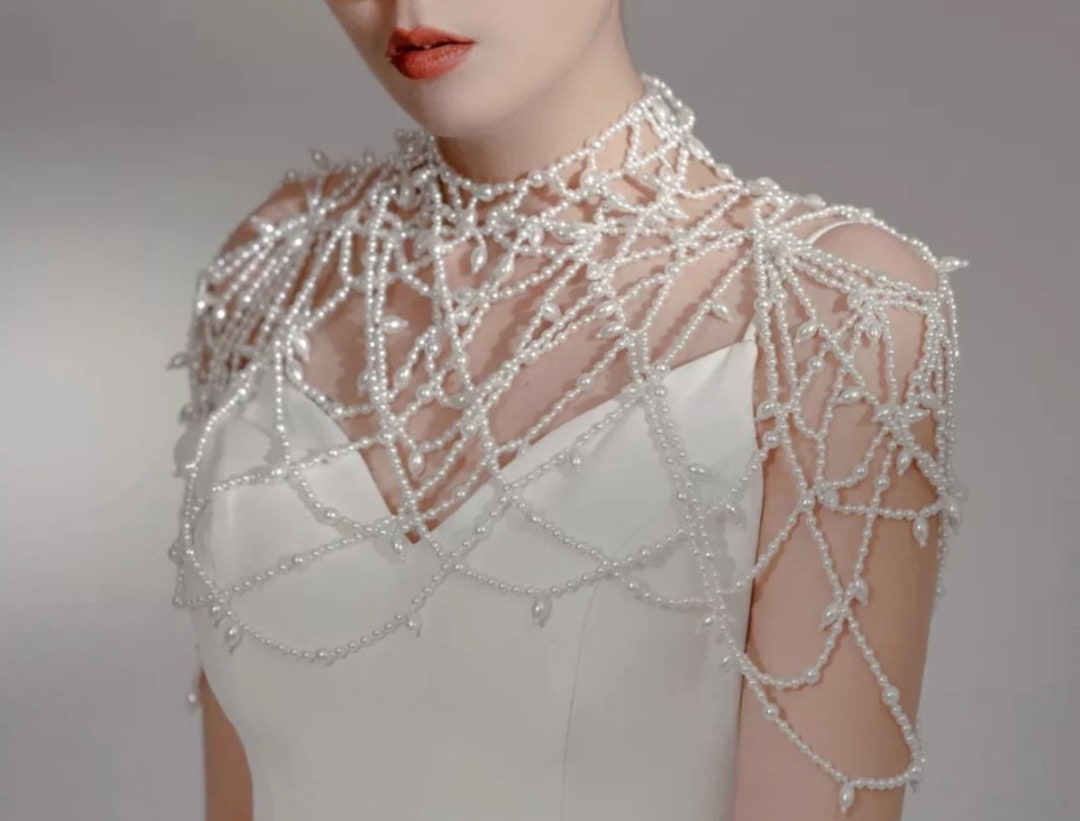 Bridal Shoulder Necklace, Shoulder Chain, Wedding Body Jewelry, Pearls ...
