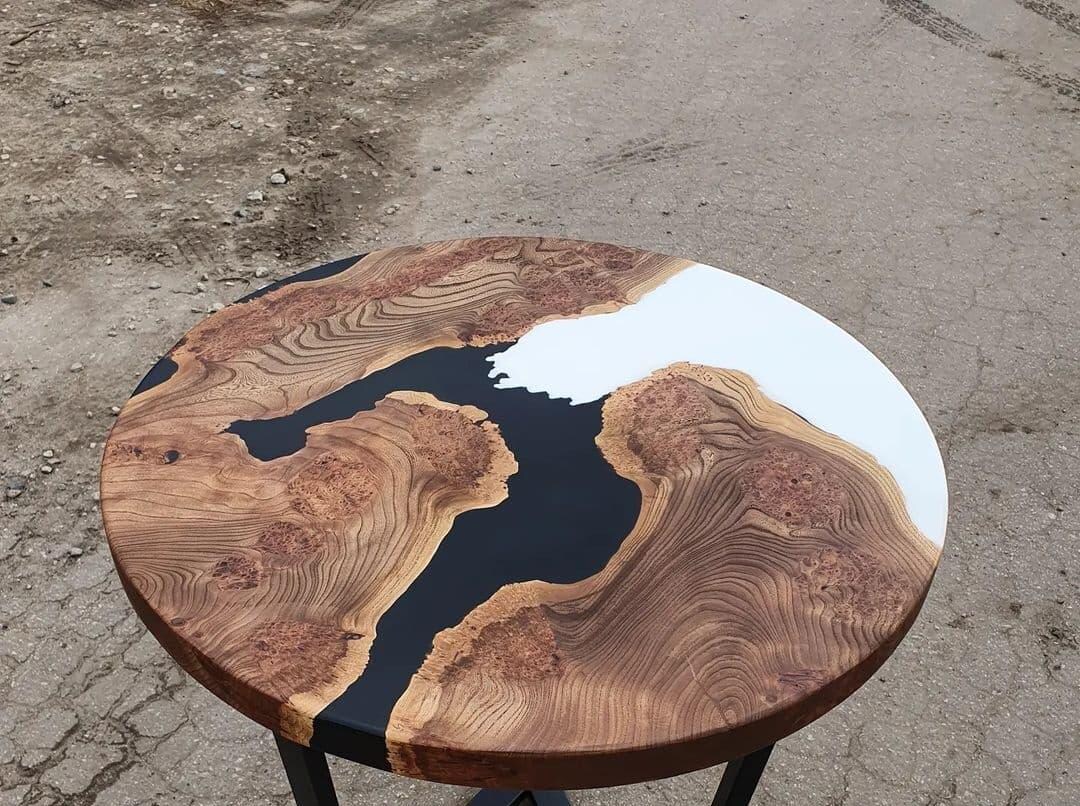 Round Wood Table With Resin, Round Epoxy Table, Decor Epoxy Table ...