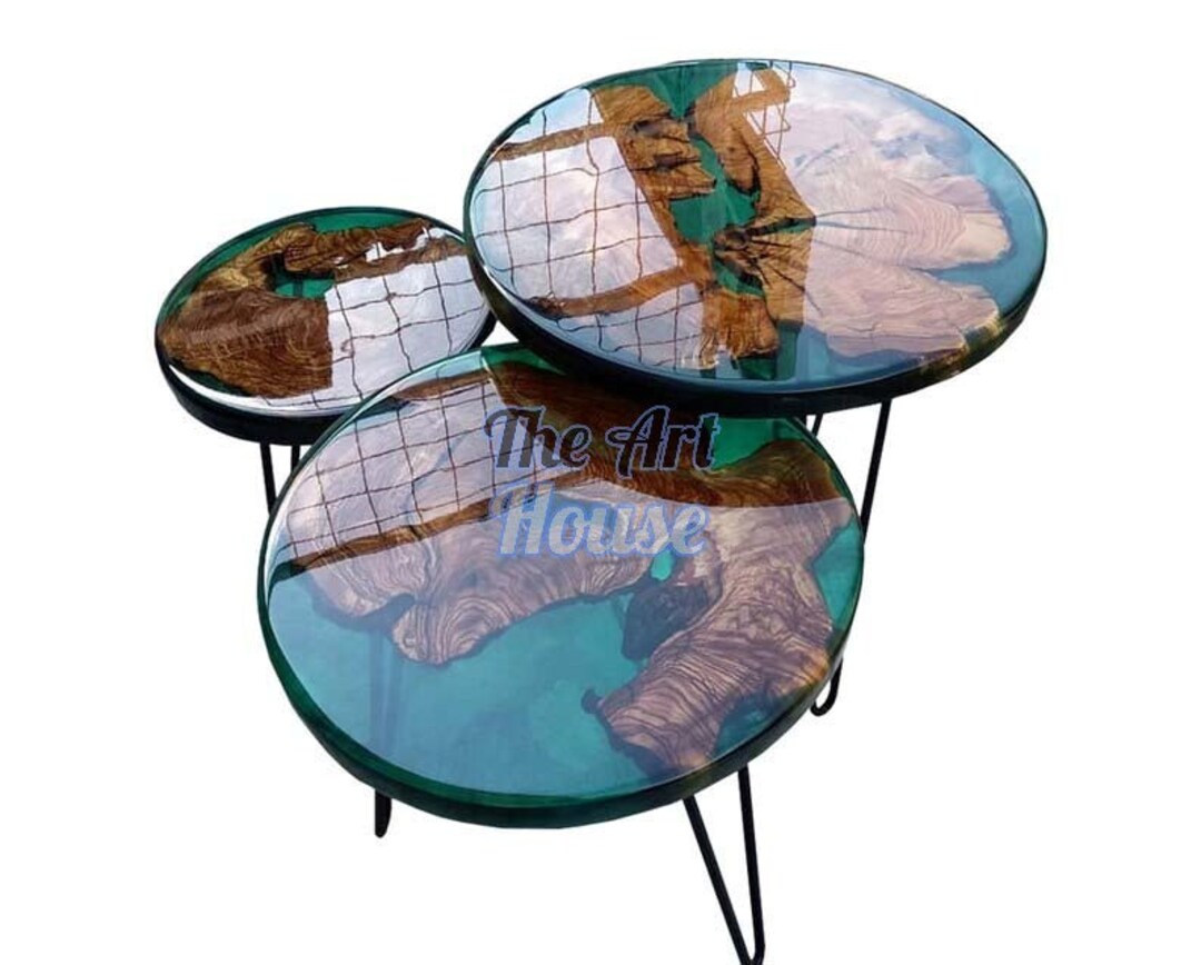 Round Wood Table With Resin, Round Decor Epoxy Blue Table, Round Coffee ...