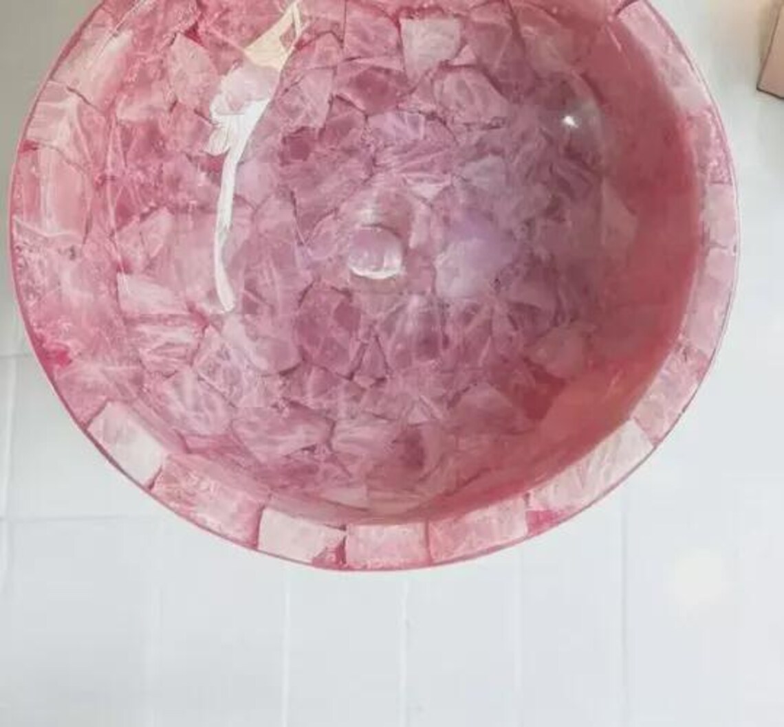 Luxury Pink Rose Quartz Gemstone Sink Handcrafted Crystal Bathroom ...