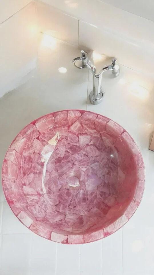 Luxury Pink Rose Quartz Gemstone Sink Handcrafted Crystal Bathroom ...