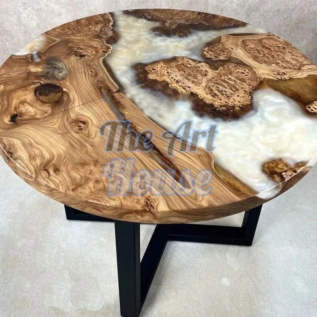 Round Wood Table With Resin, Round Epoxy Table, White Decor Epoxy Table ...