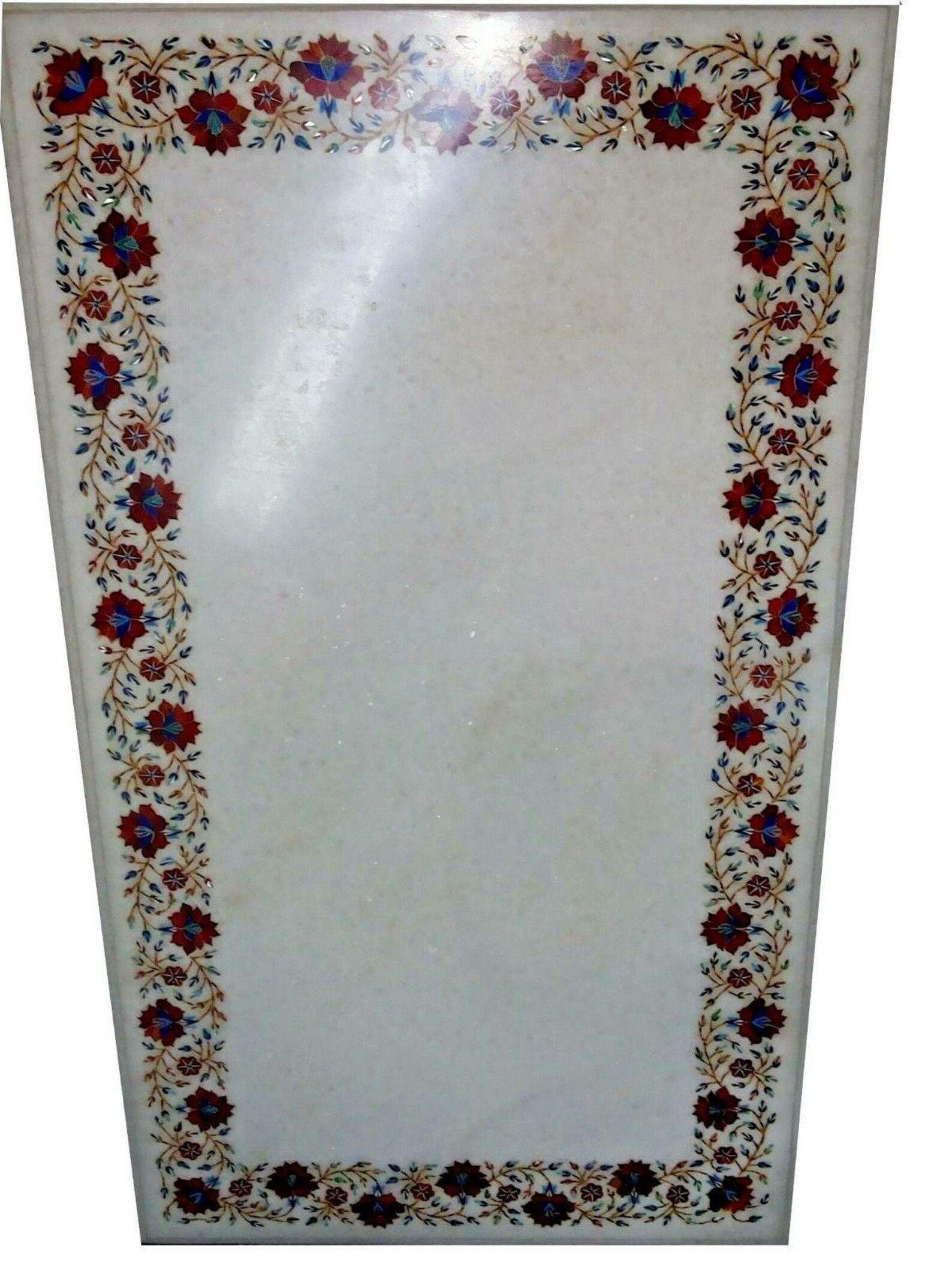 Taj Mahal Inspired Marble Inlay Table White Stone Tabletop With Red ...
