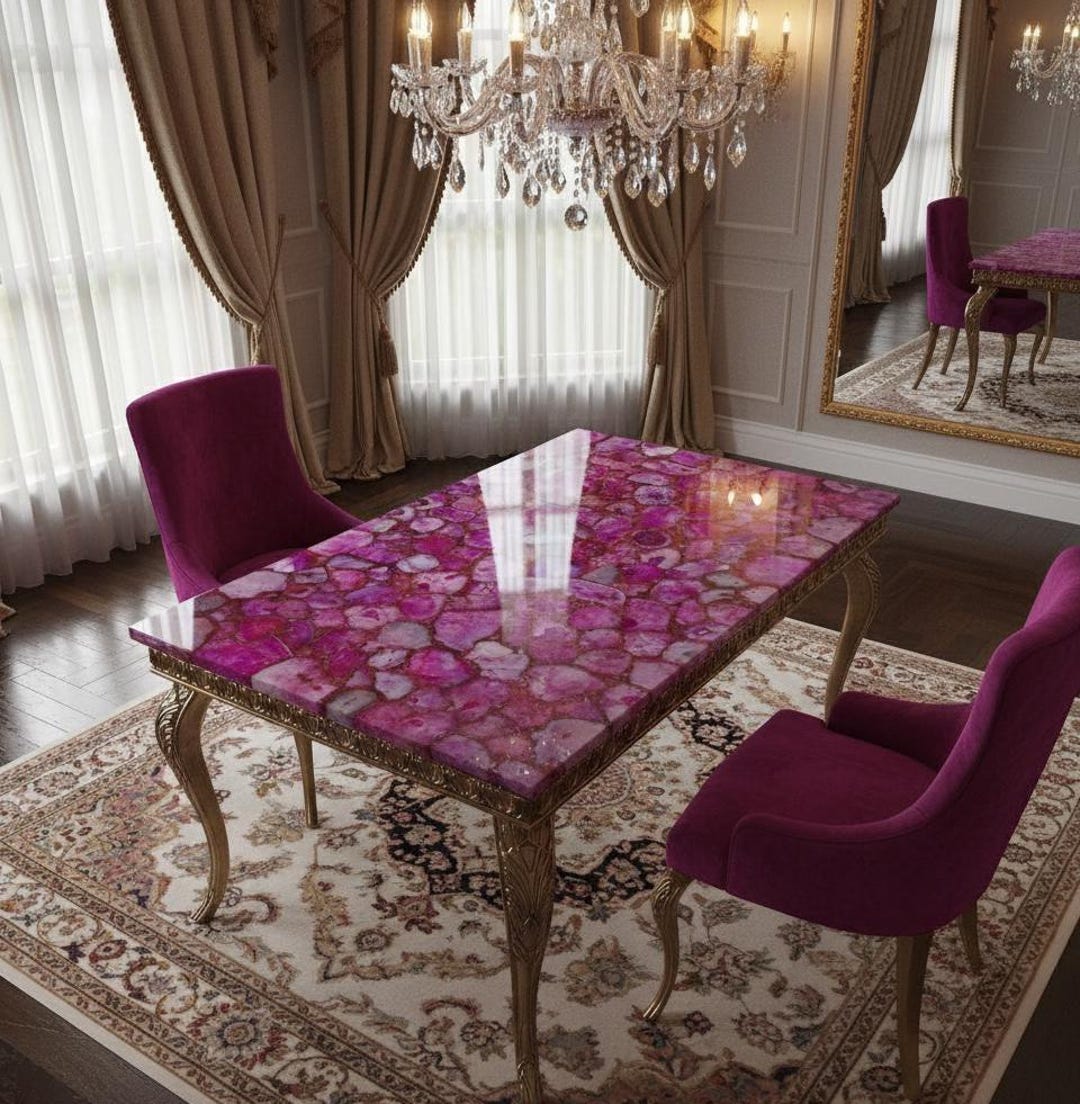 Pink Agate Gemstone Table – Semi-precious Stone Luxury Tabletop With ...