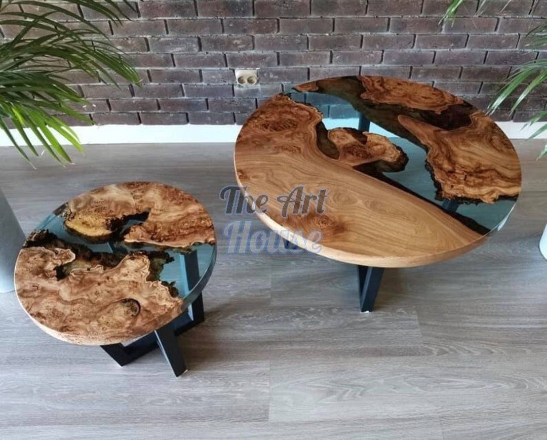 Round Wood Table With Resin, Round Epoxy Table, Handmade Epoxy Table ...