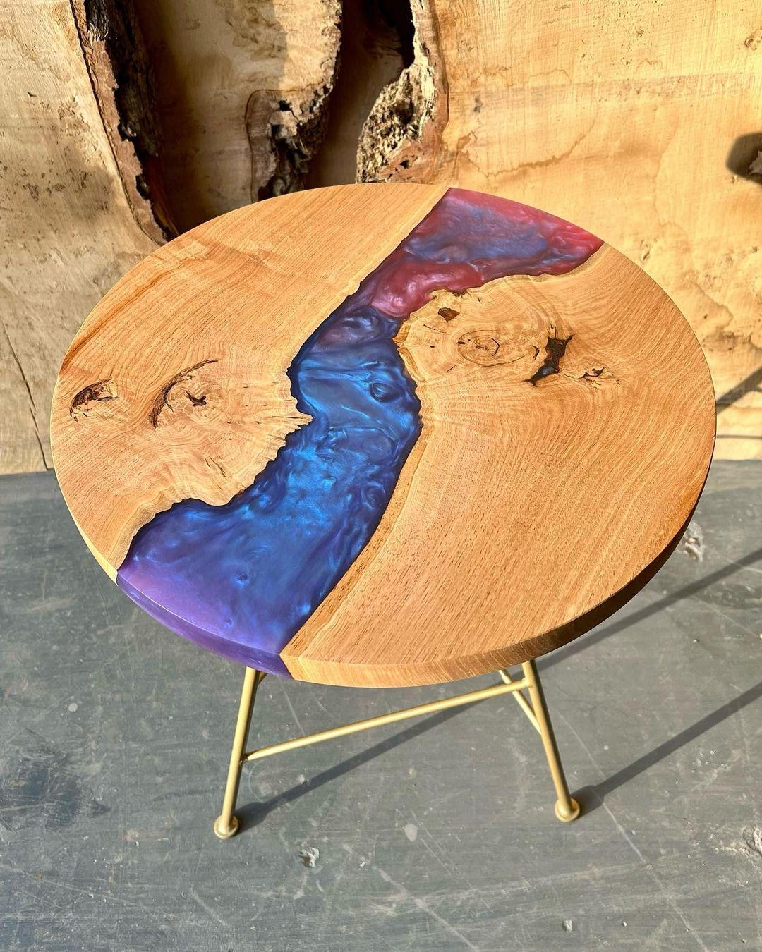 Round Wood Table With Resin, Round Epoxy Table, Decor Epoxy Table ...