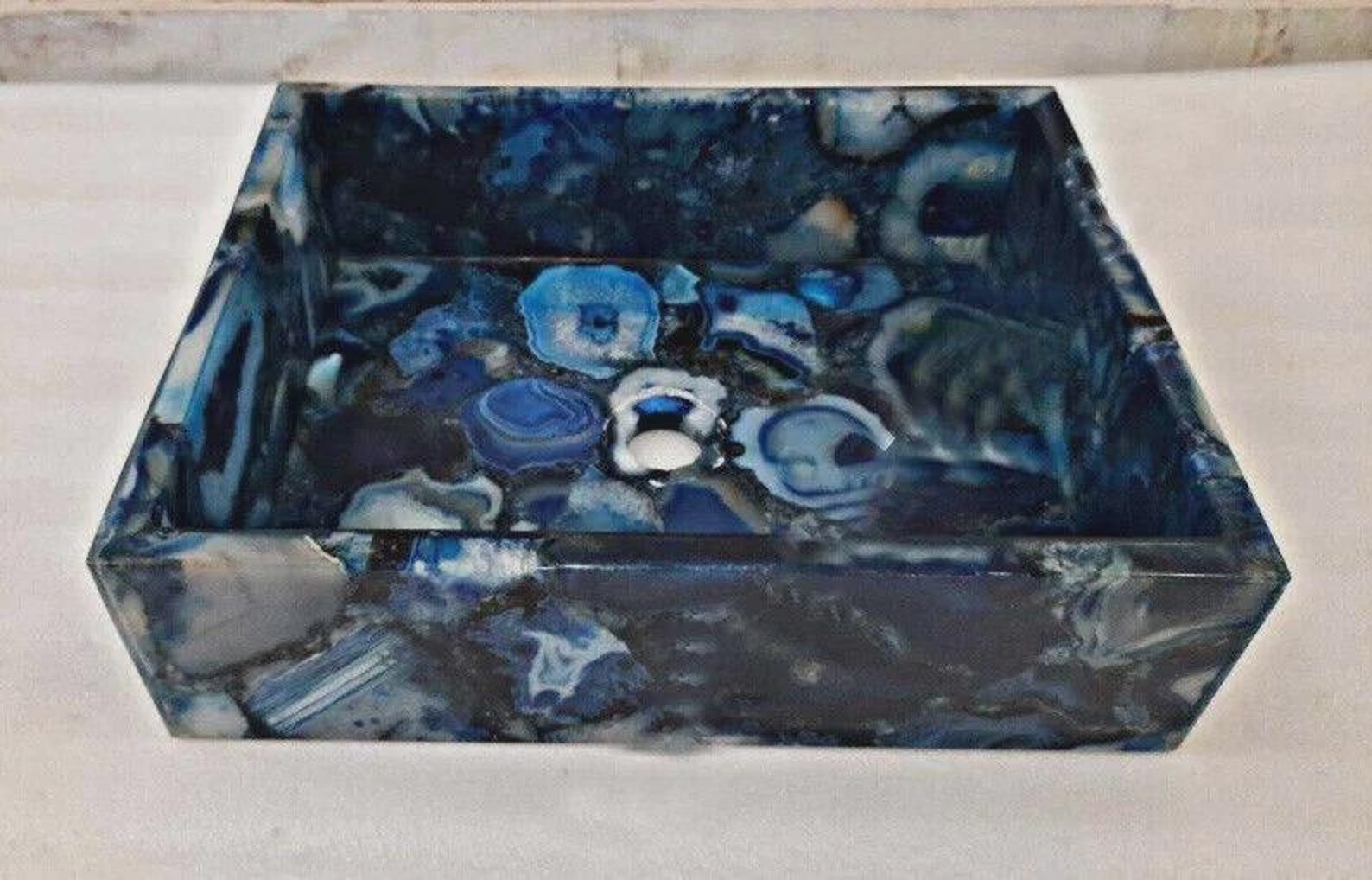 Blue Agate Crystal Sink Luxury Rectangular Gemstone Basin for Spa Villa ...