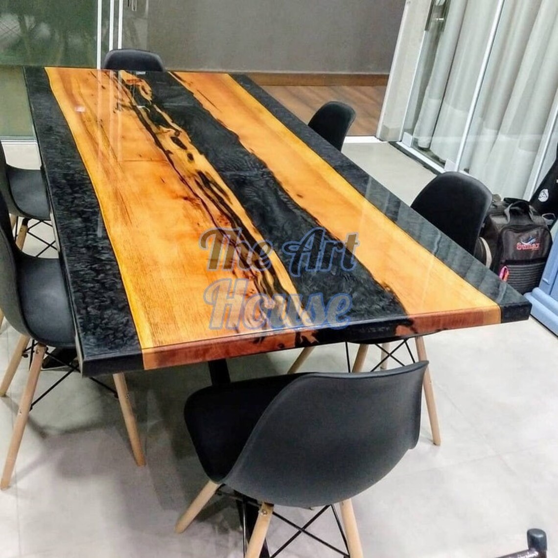 Luxury Epoxy Wooden Dining Table Long Walnut Tables Black Epoxy Table ...