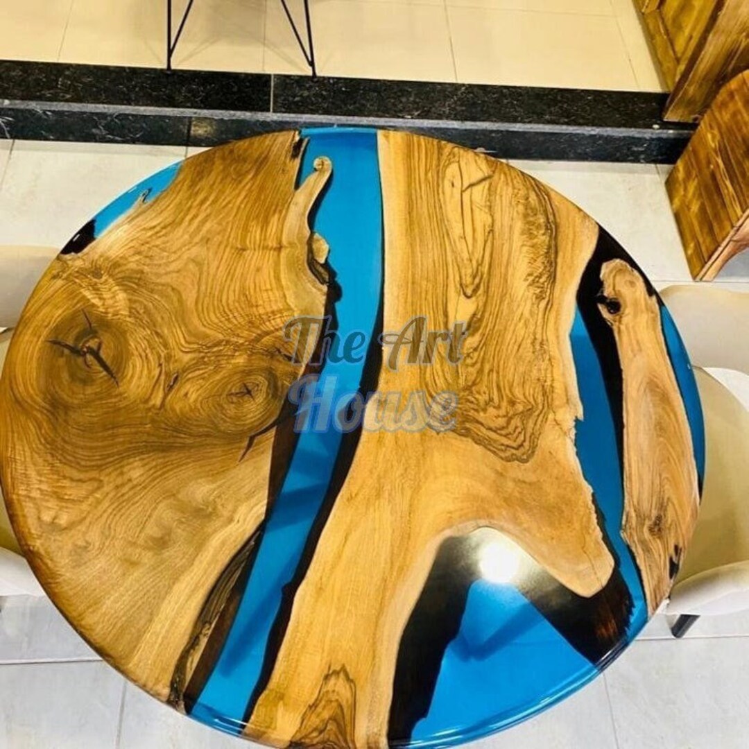 Luxury Epoxy Blue Risen Table, Round Center Table Top Live Edge Walnut ...