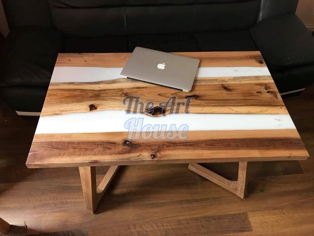 White Epoxy Table Top , Home Dining Table , Center Table Top Live Edge ...