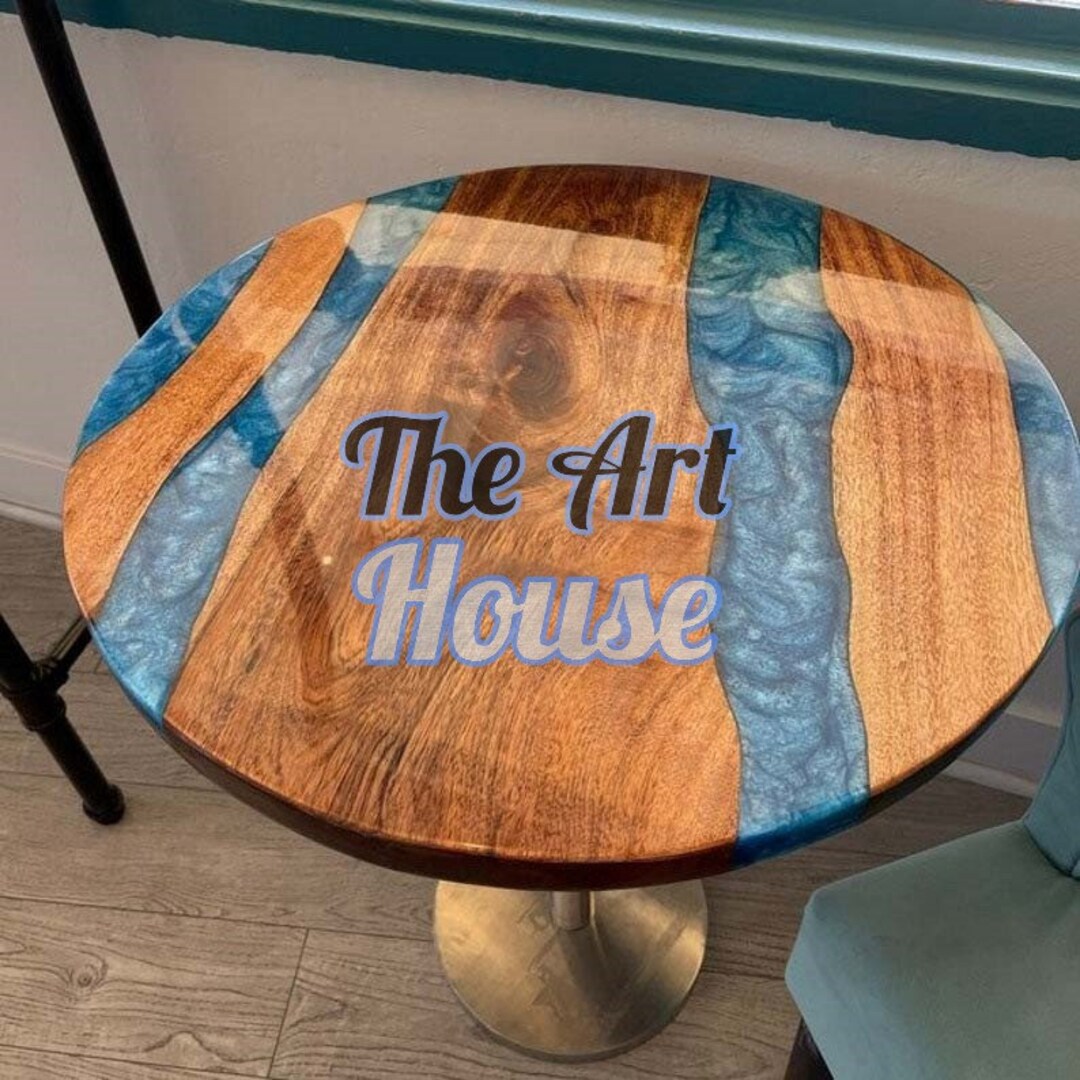 Blue Epoxy Resin Table, Round Center Table Top, Live Edge Walnut Table ...