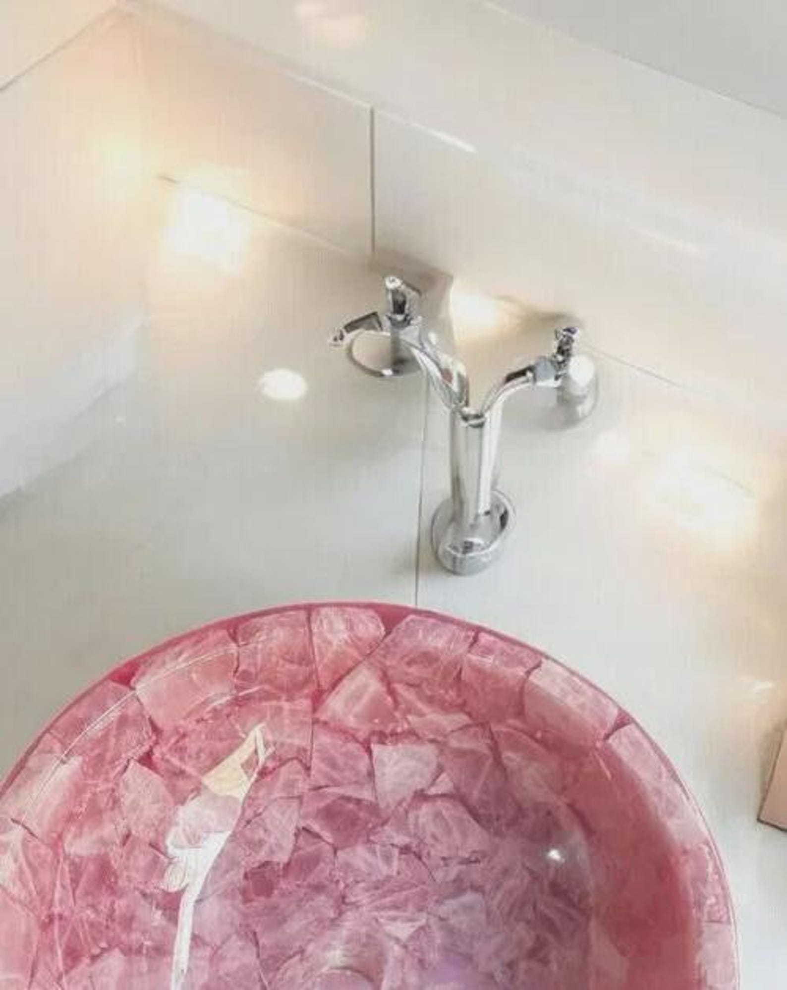 Luxury Pink Rose Quartz Gemstone Sink Handcrafted Crystal Bathroom ...