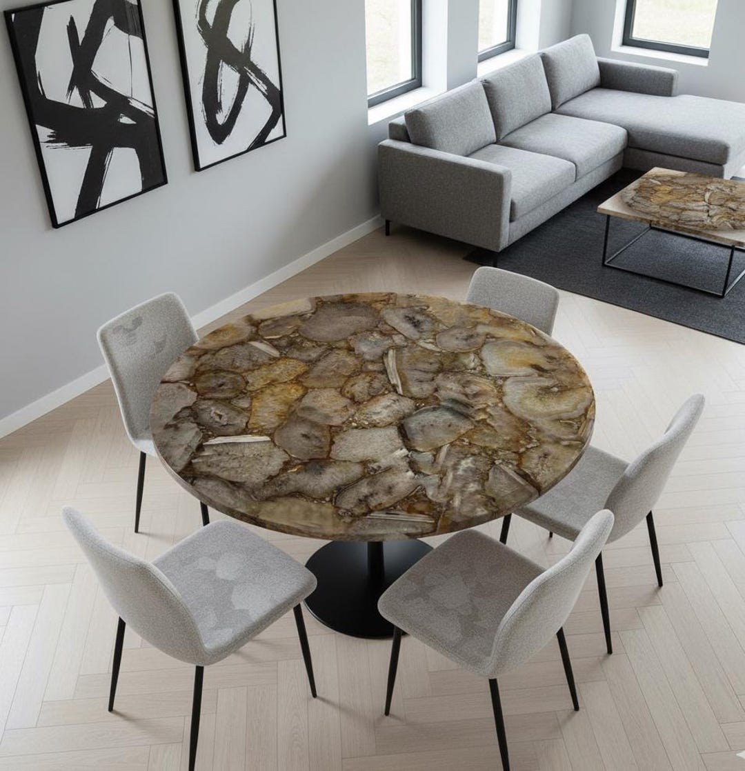Round Natural Agate Slab Table Top | Custom Geode Stone Coffee Table ...