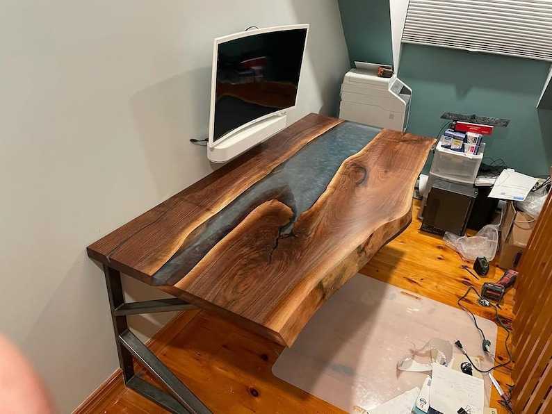 Live Edge Walnut Epoxy River Desk – Handmade Acacia & Black Resin ...
